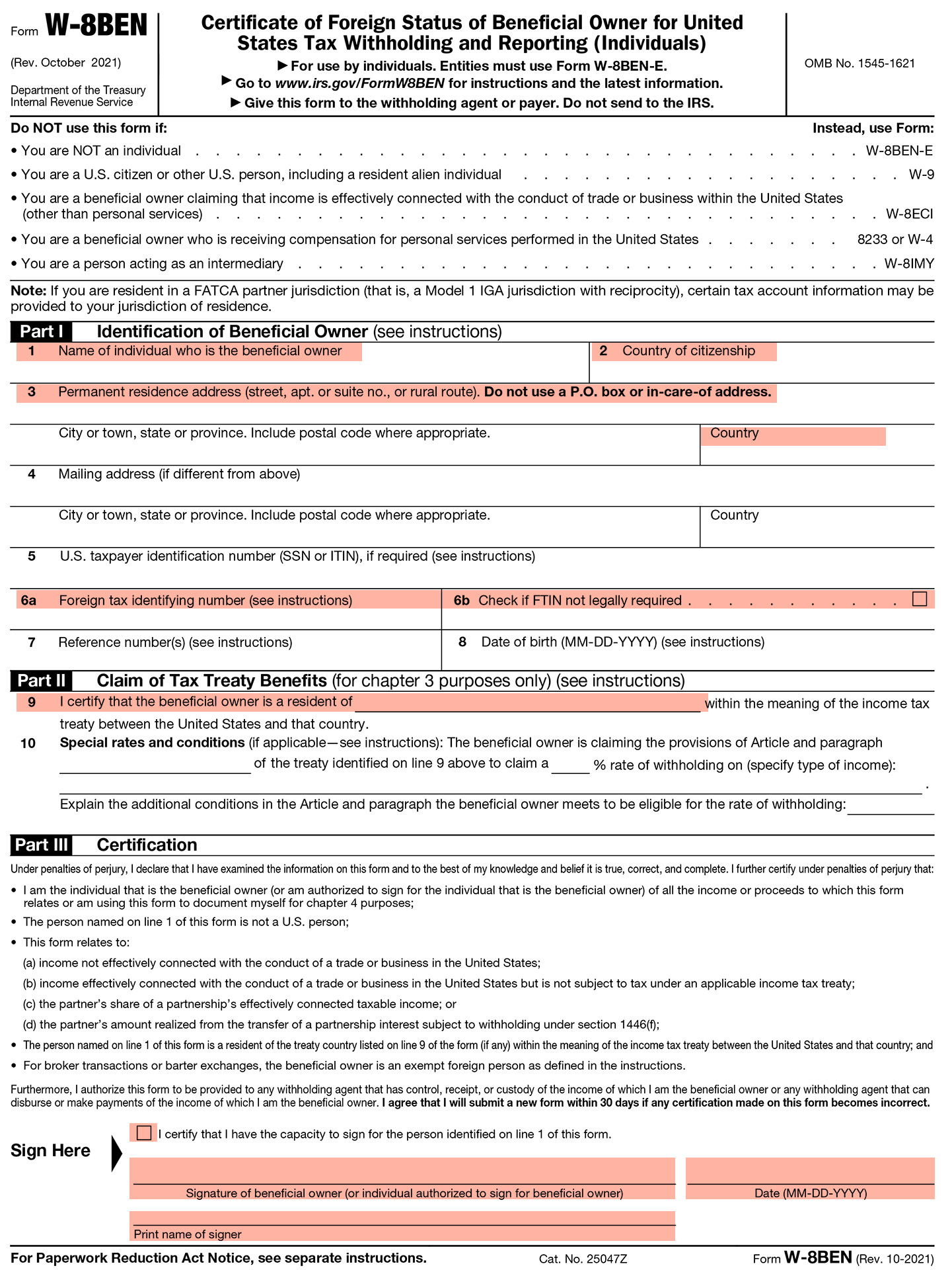 W-8BEN Tax Filing Instructions for Non-US Individual Sellers – CONNECT